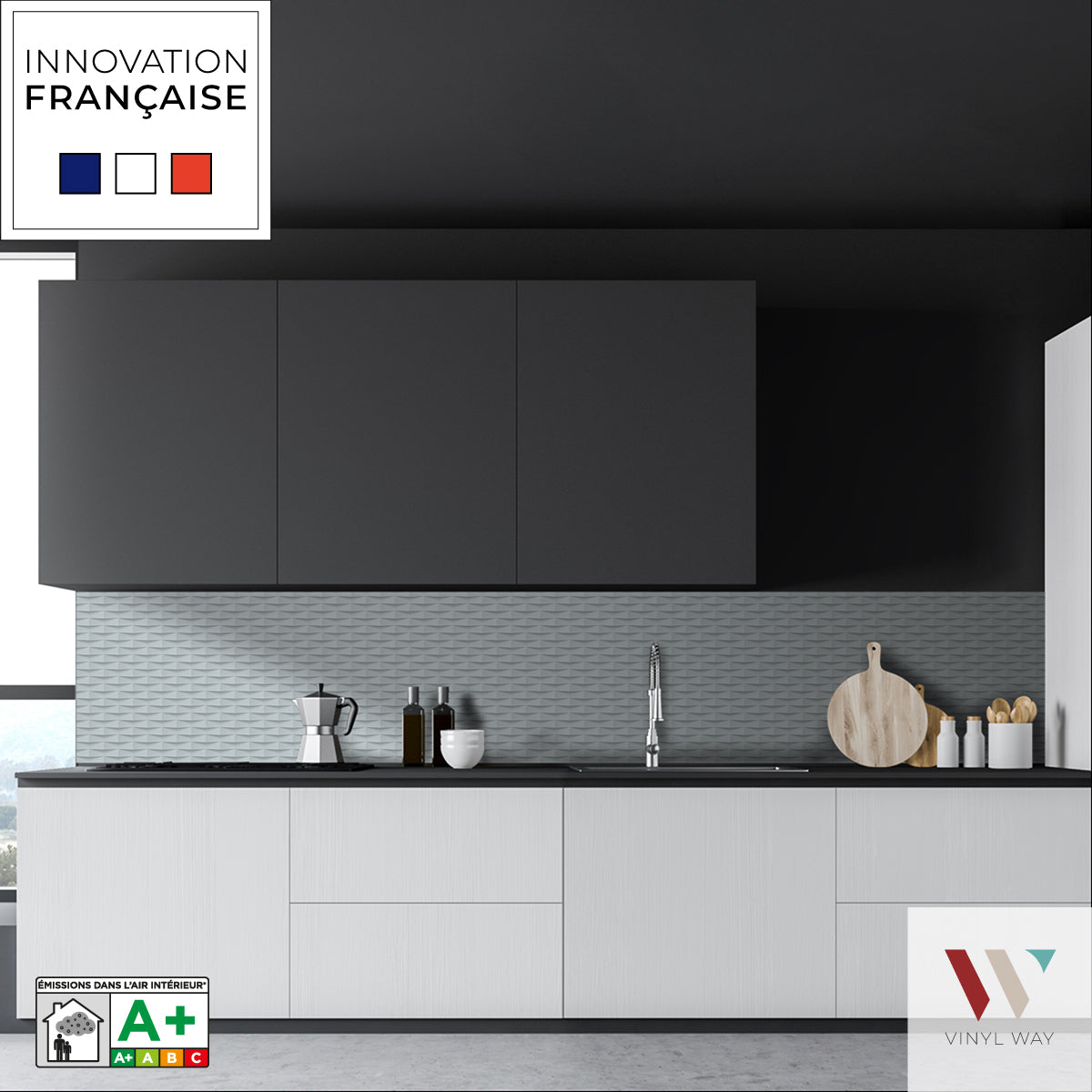 8 carreaux adhésifs 20x20cm Mallavi / Abstrait - effet 3D / gris / pour ...